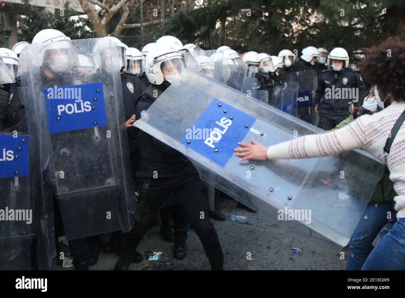Turkish riot police clash with students of Bogazici University who ...