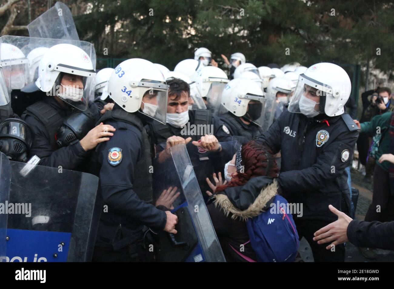 Turkish riot police clash with students of Bogazici University who ...