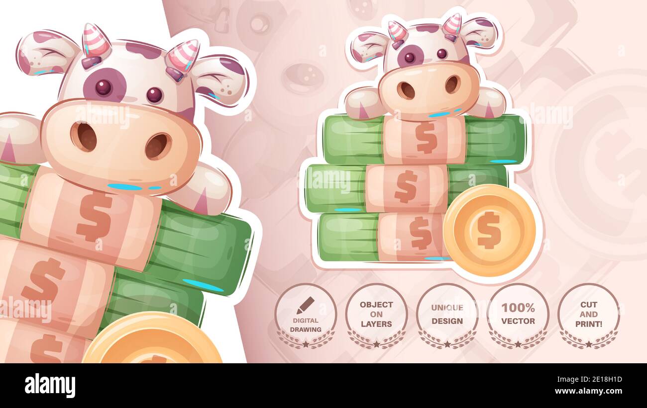 Cow with money - cute sticker Stock Vector Image & Art - Alamy