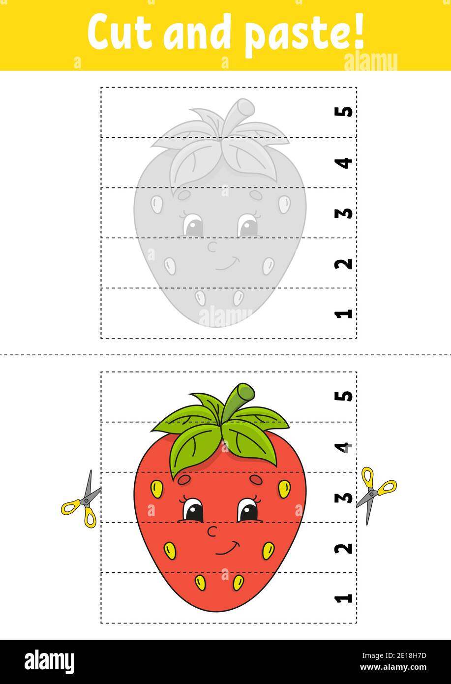 Learning numbers 1-5. Cut and glue. Strawberry character. Education ...