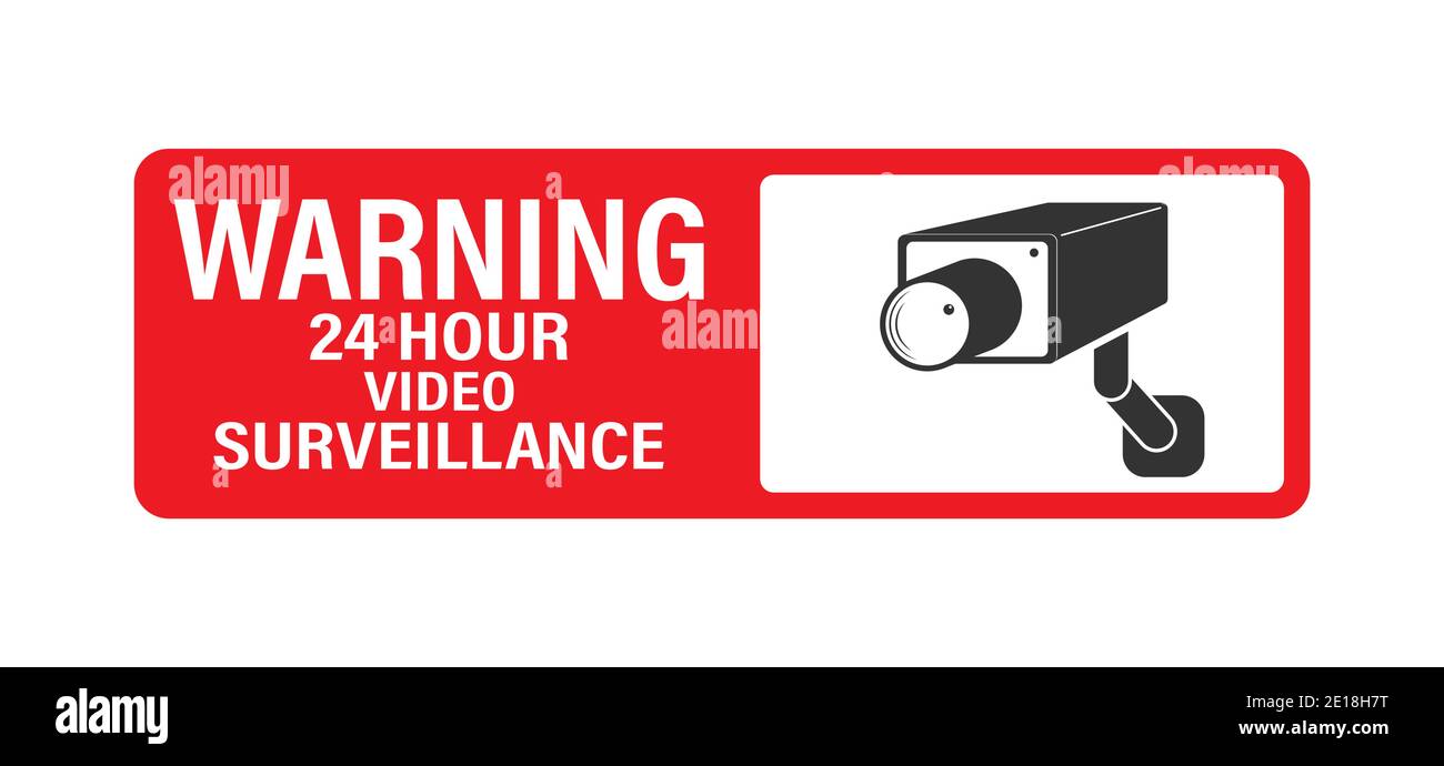 WARNING 24 hours video surveillance. Vector video surveillance sign ...