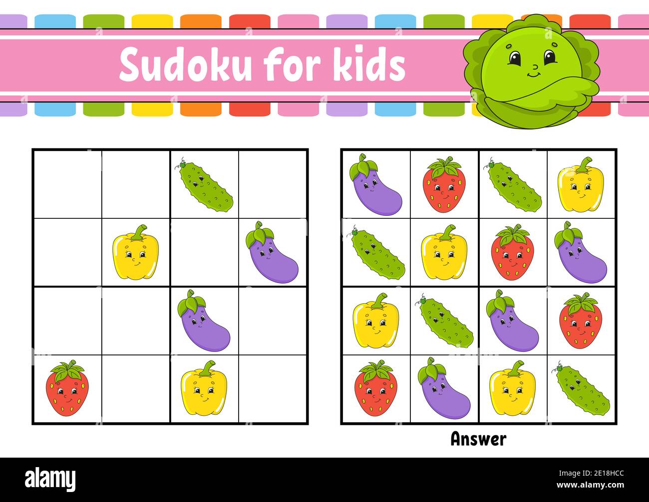 Sudoku for kids. Education developing worksheet. Vegetable, fruit ...