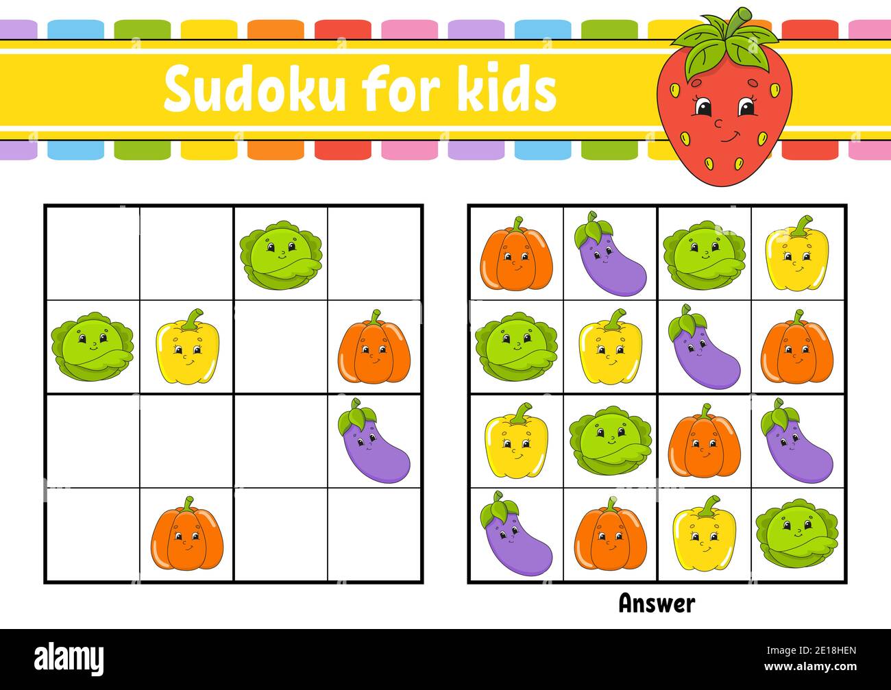 Sudoku for kids. Education developing worksheet. Vegetable, fruit ...
