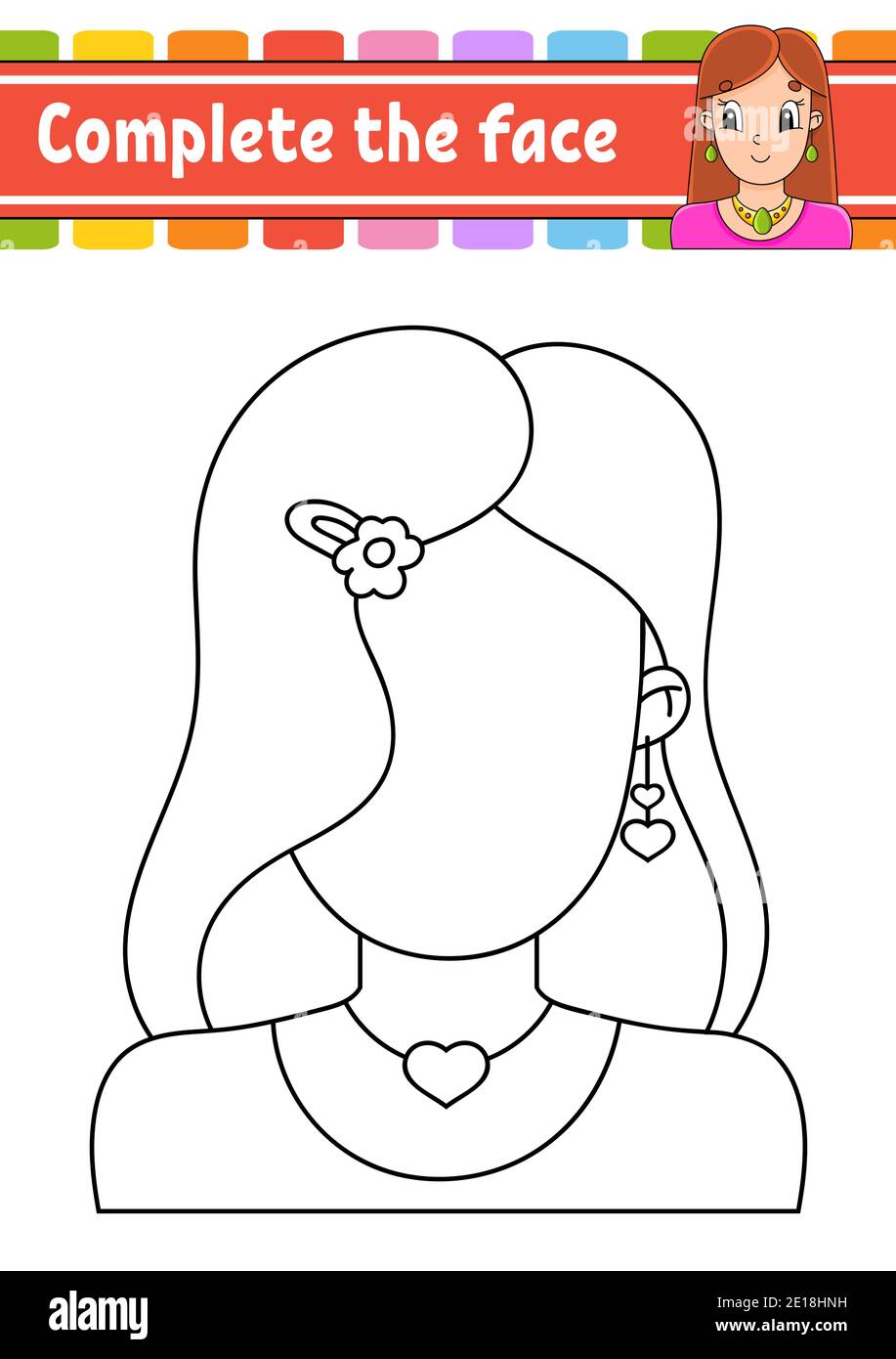 Worksheet complete the face. Coloring book for kids. Cheerful character ...