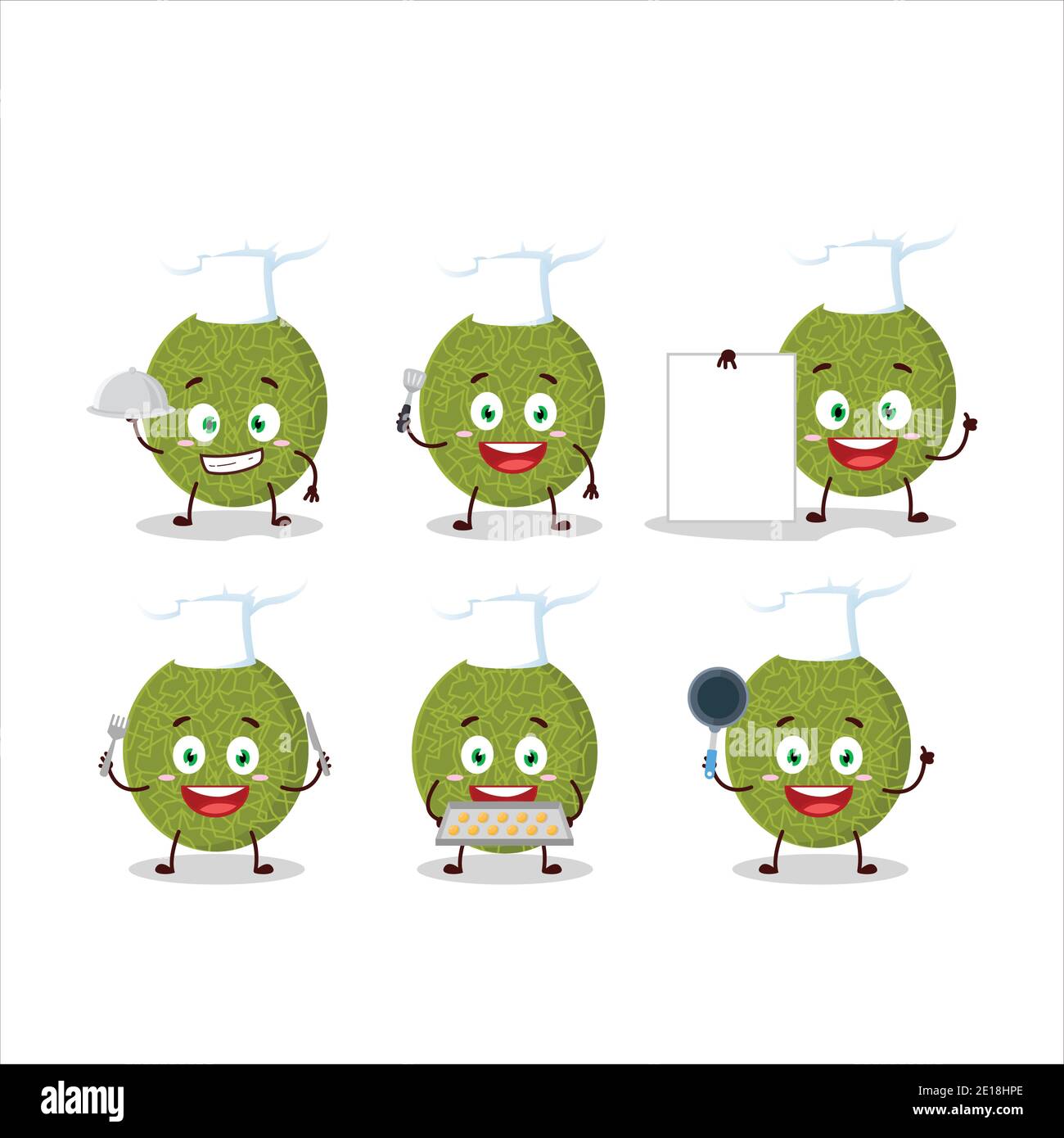 Cartoon character of melon with various chef emoticons. Vector ...
