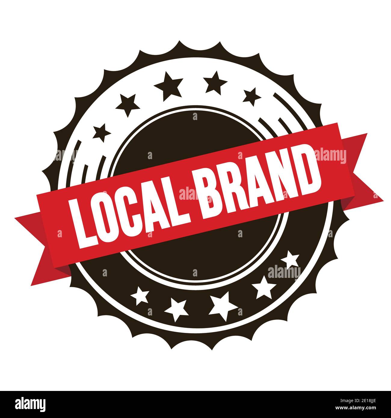 LOCAL BRAND text on red brown ribbon badge stamp Stock Photo - Alamy