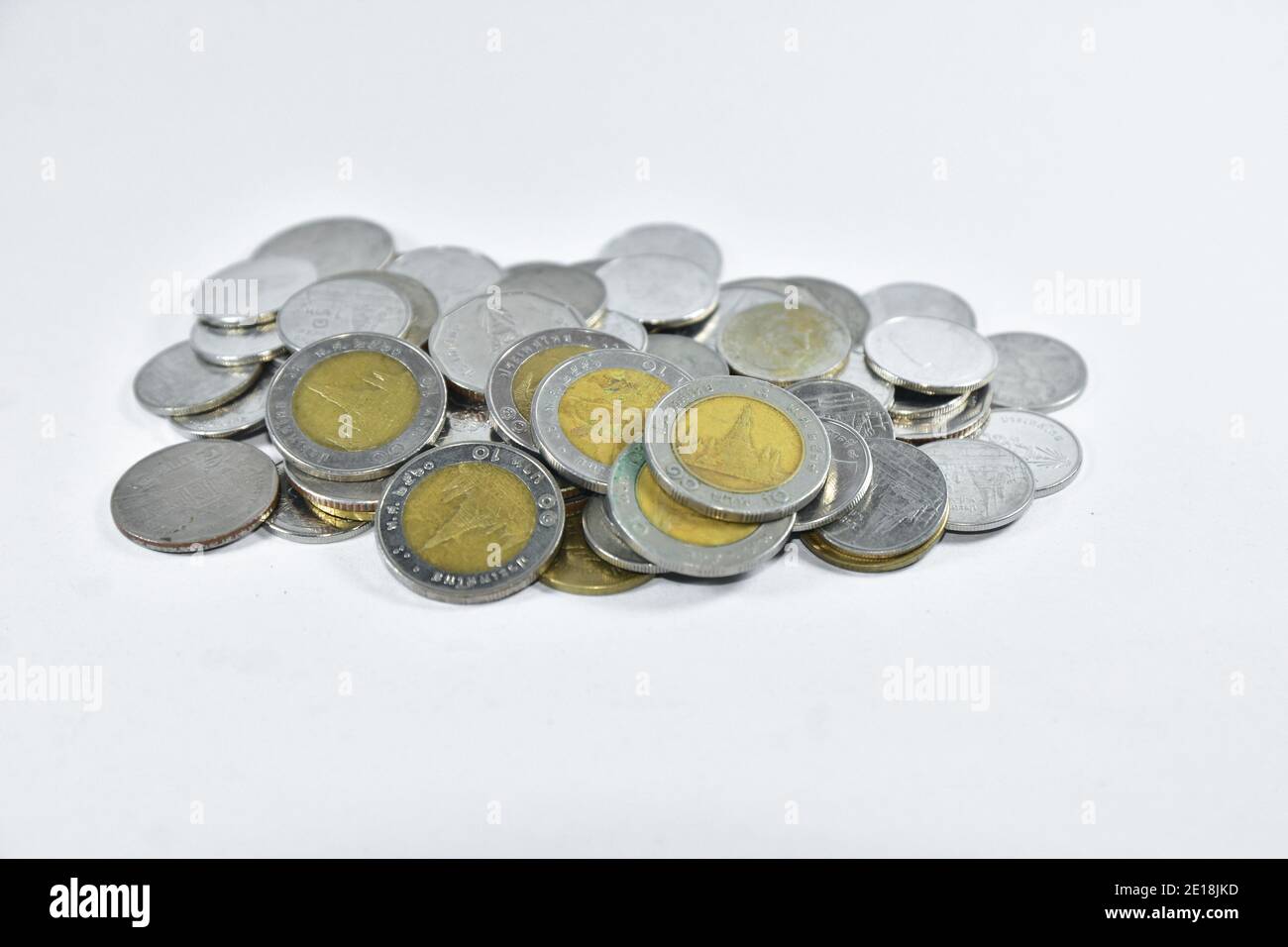 Money Coins stack on white background Stock Photo - Alamy