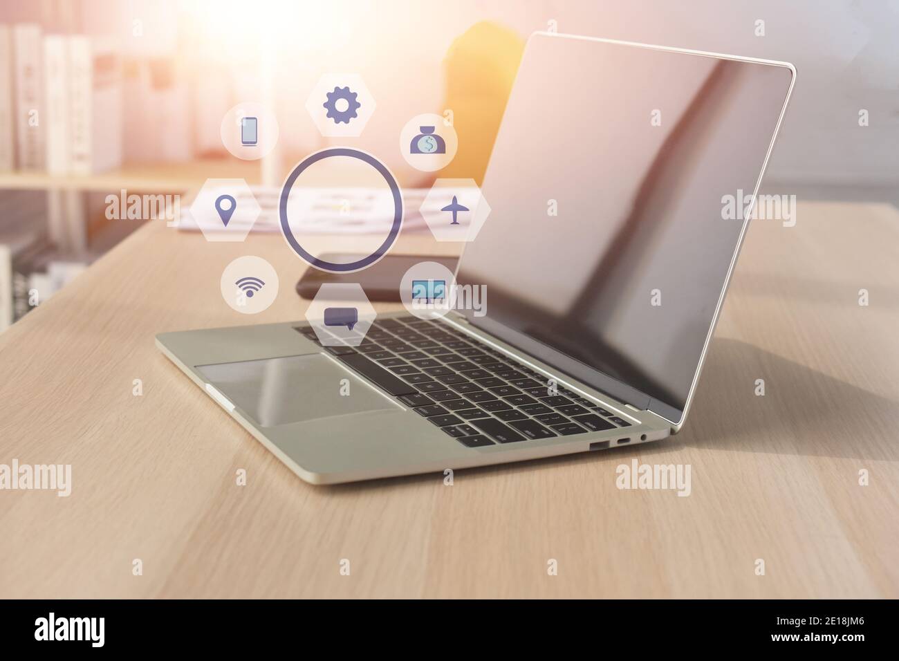 Laptop Computer Notebook on desk in office internet technology work ...