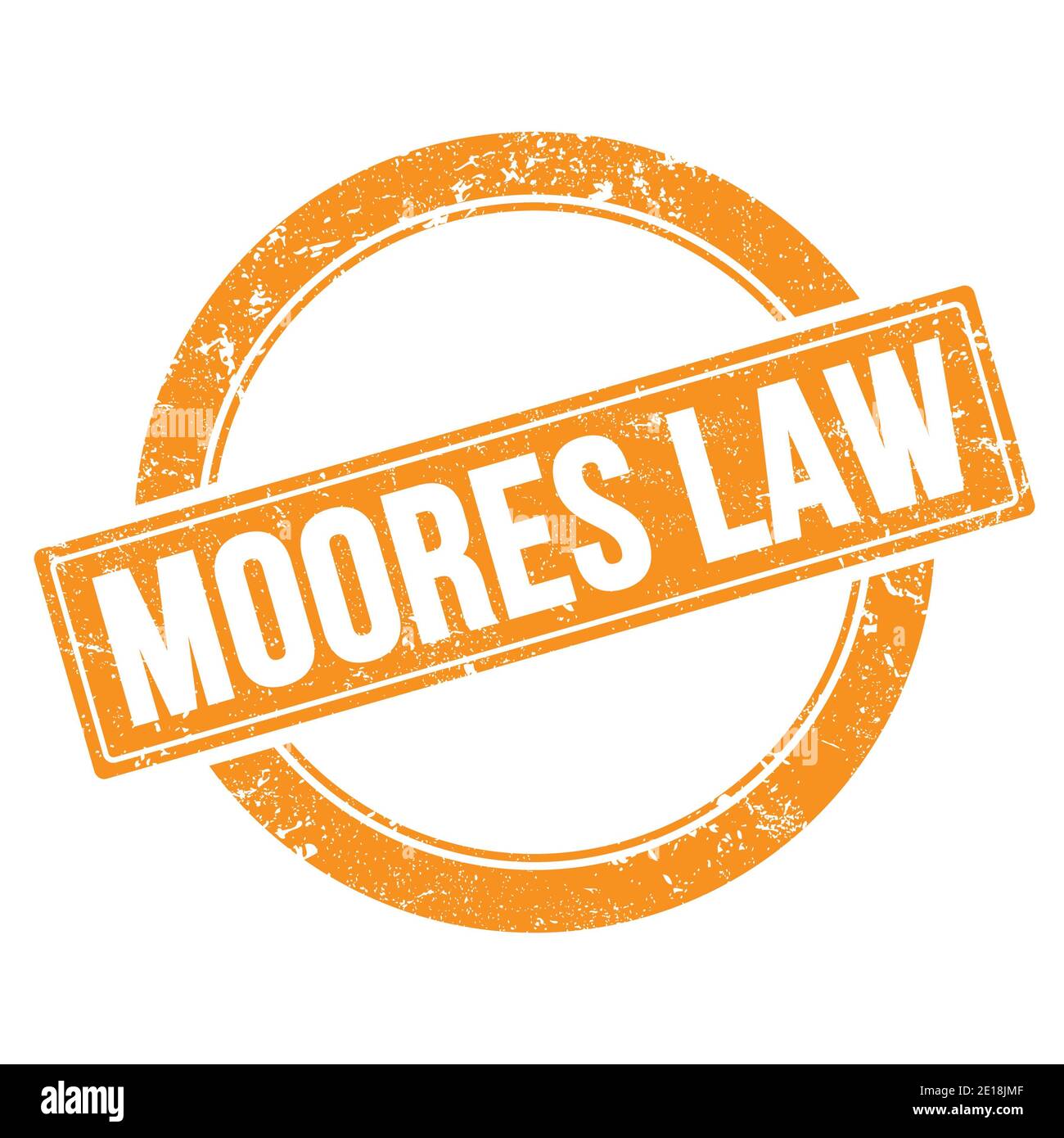 MOORES LAW text on orange grungy round vintage stamp Stock Photo - Alamy