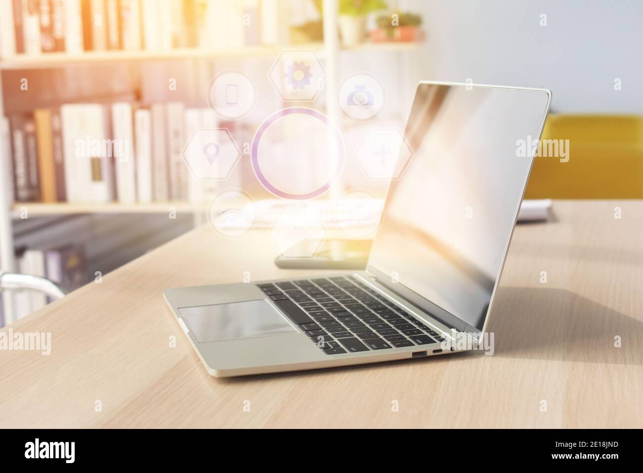 Laptop Computer Notebook on desk in office internet technology work ...