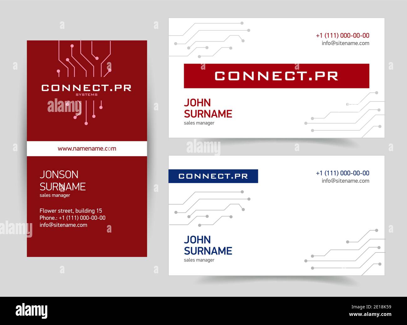 Business card with a technological design. Electronics on the ...