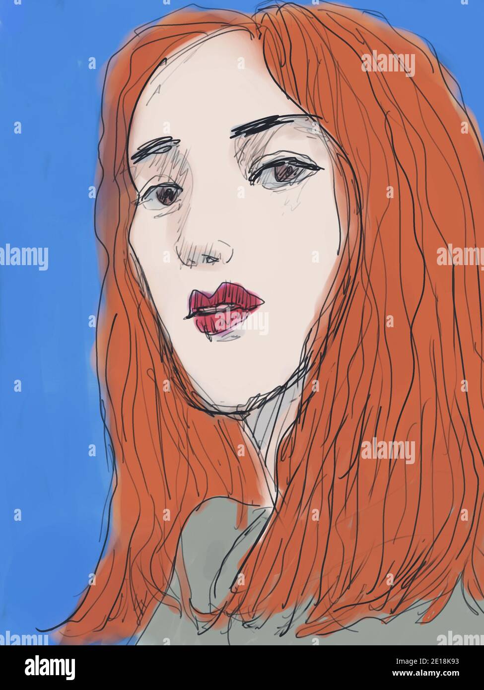 red hair girl sketch drawing Stock Photo - Alamy
