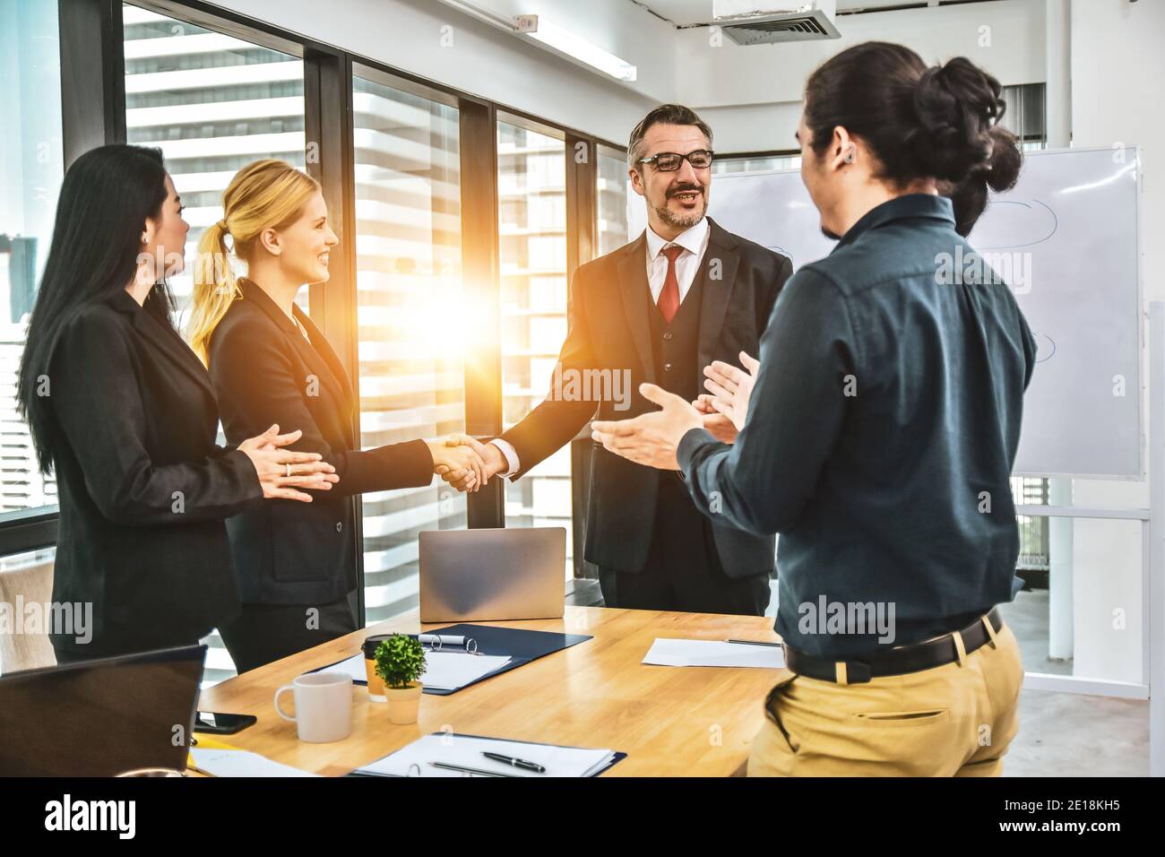Manager shake hands with Business team success business market concept ...