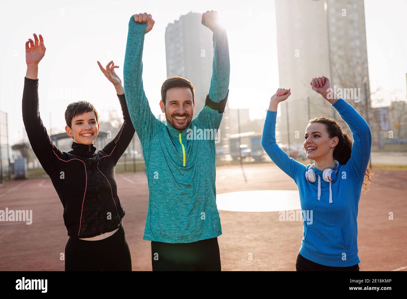Jogging and running are fitness recreations. Happy group of friends ...