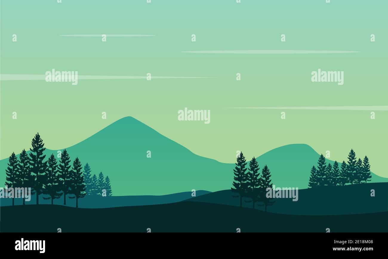 nice scenery of trees and mountains view in the morning. City vector ...