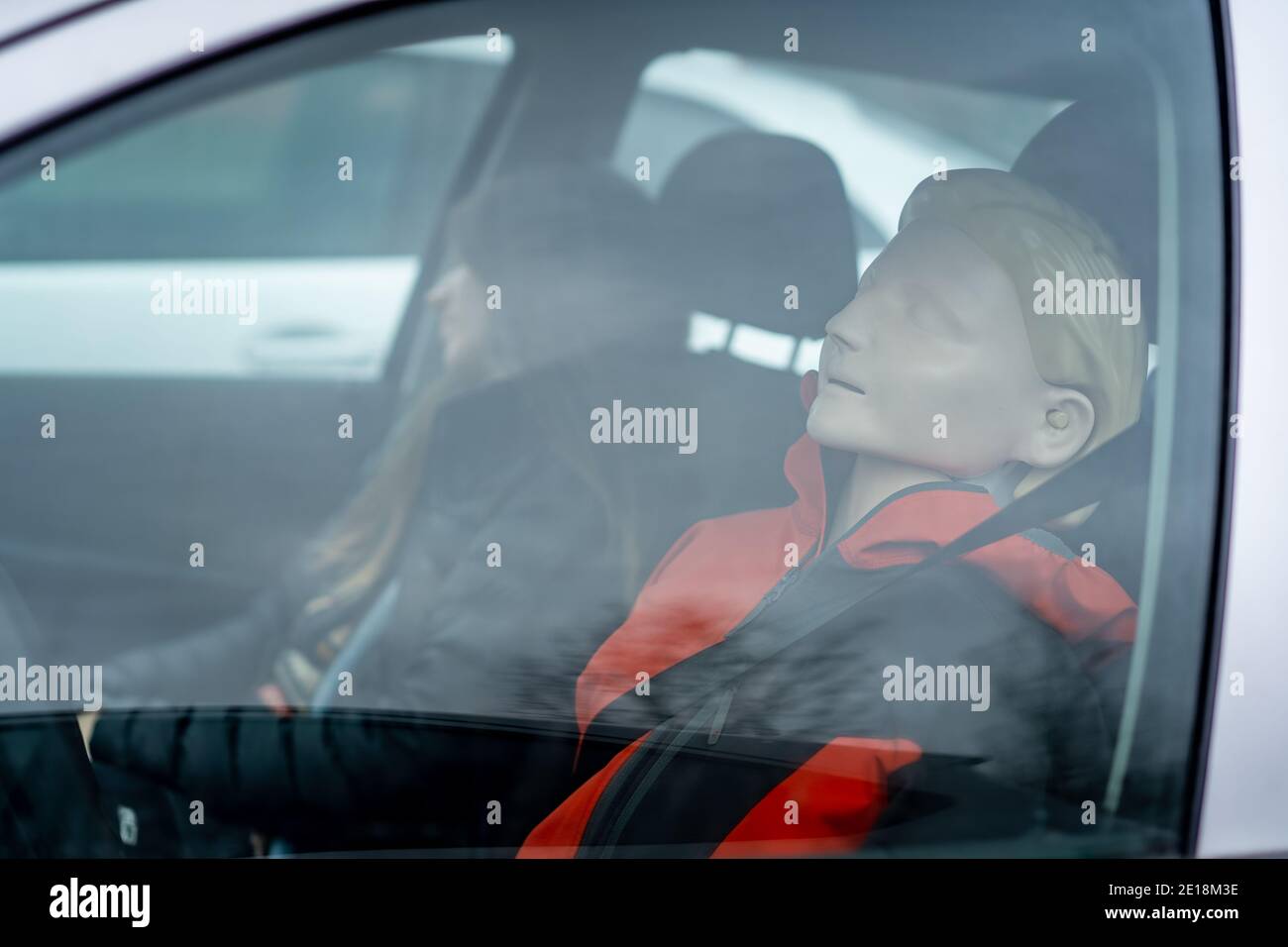 Resuscitation model is sitting on the seat of the driver ready for ...
