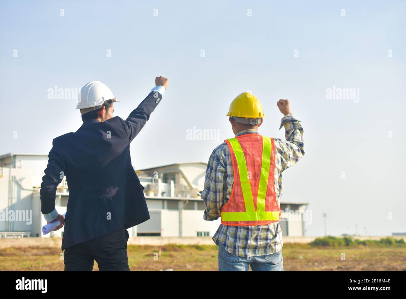 Project manager and Engineer construction holding hand success project ...