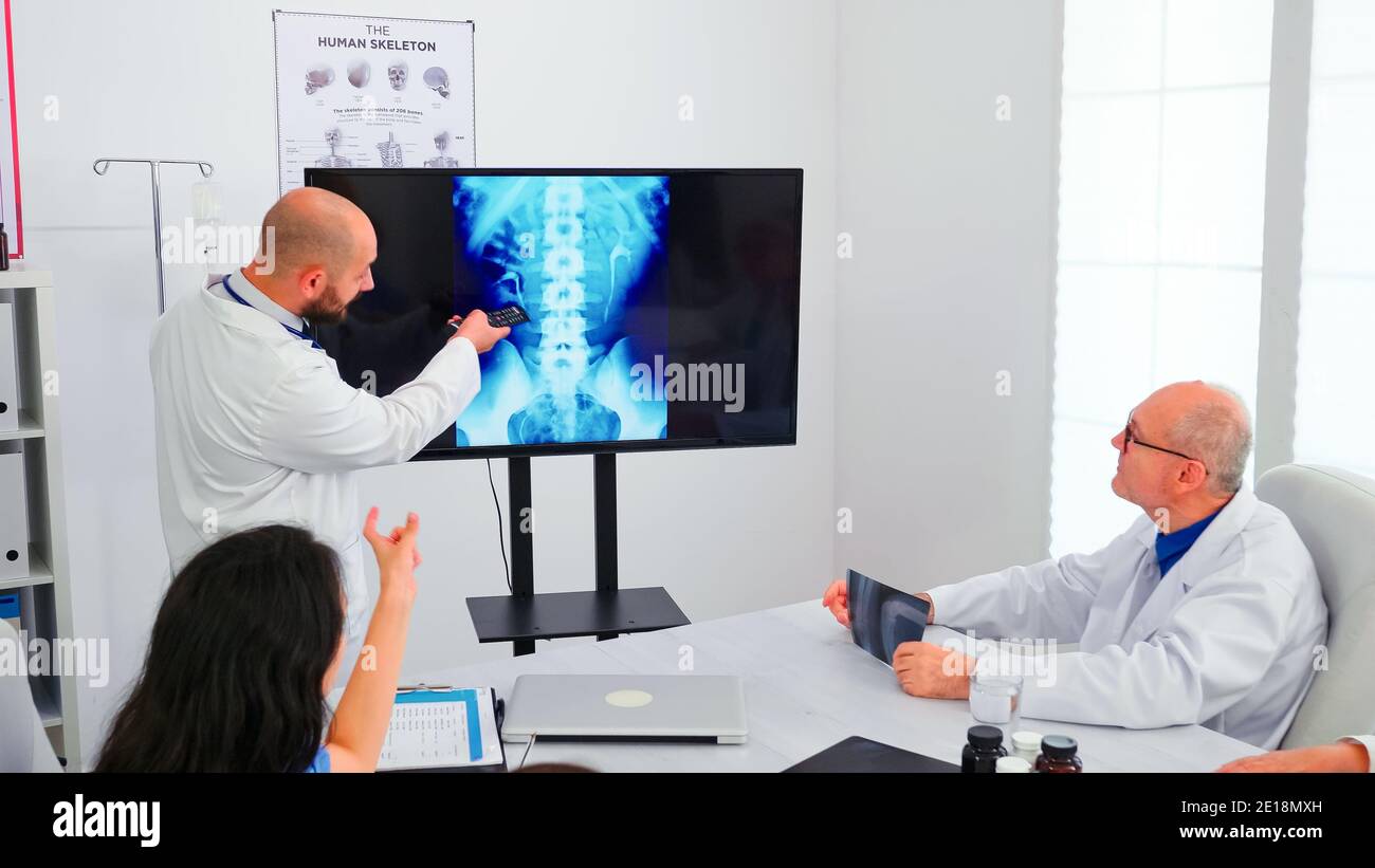 Expert doctor holding medical training using modern technology ...