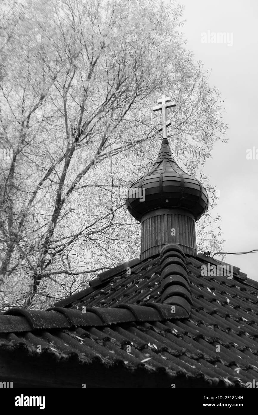 Autumn blue sky vertical Black and White Stock Photos & Images - Alamy