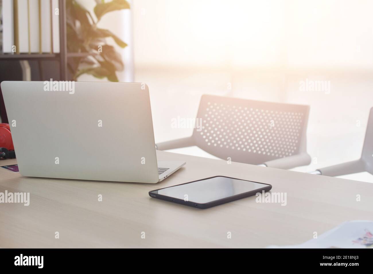 Laptop Computer Notebook on desk in office internet technology work ...