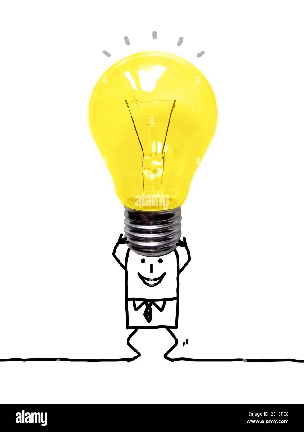 Hand drawn Cartoon Strong Businessman Carrying a Big Yellow light Bulb ...