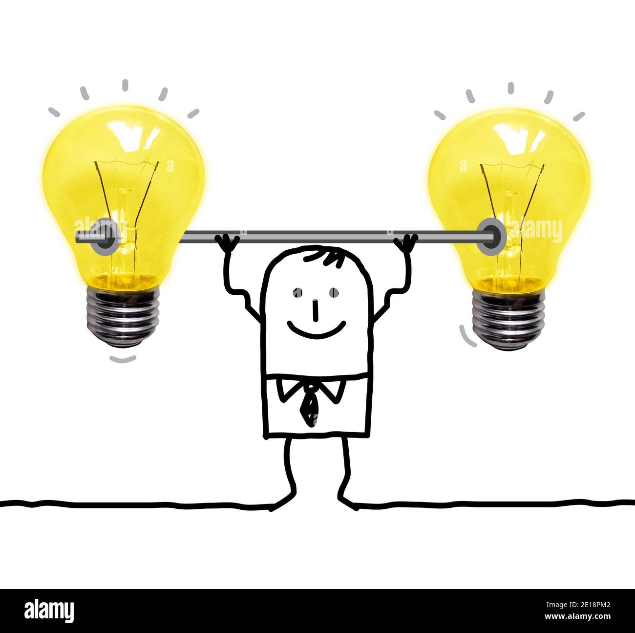 Hand drawn Strong and Sporty Cartoon Businessman with big Yellow light ...