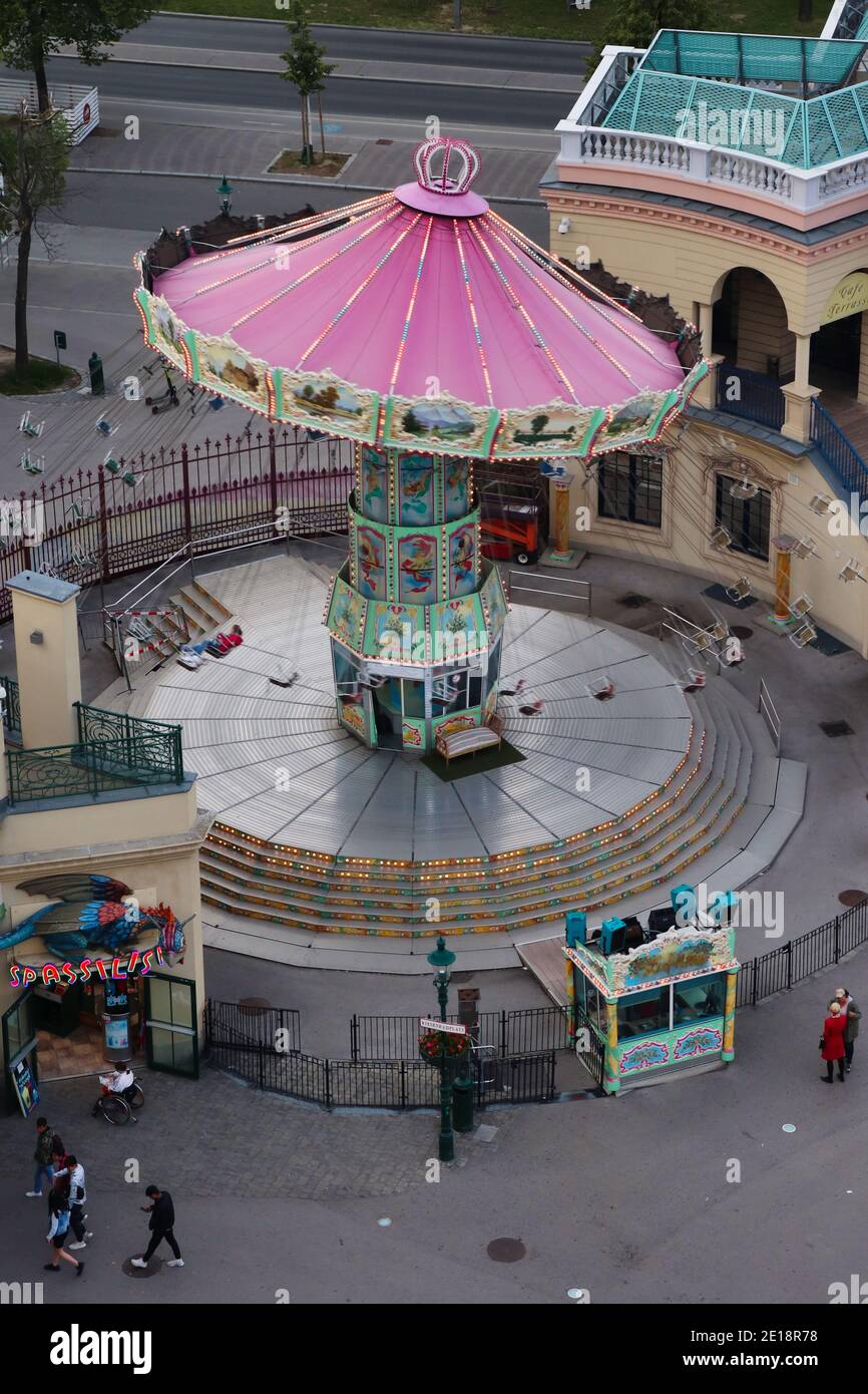Aerial view of swings at Prater amusement park in Vienna, Austria Stock ...