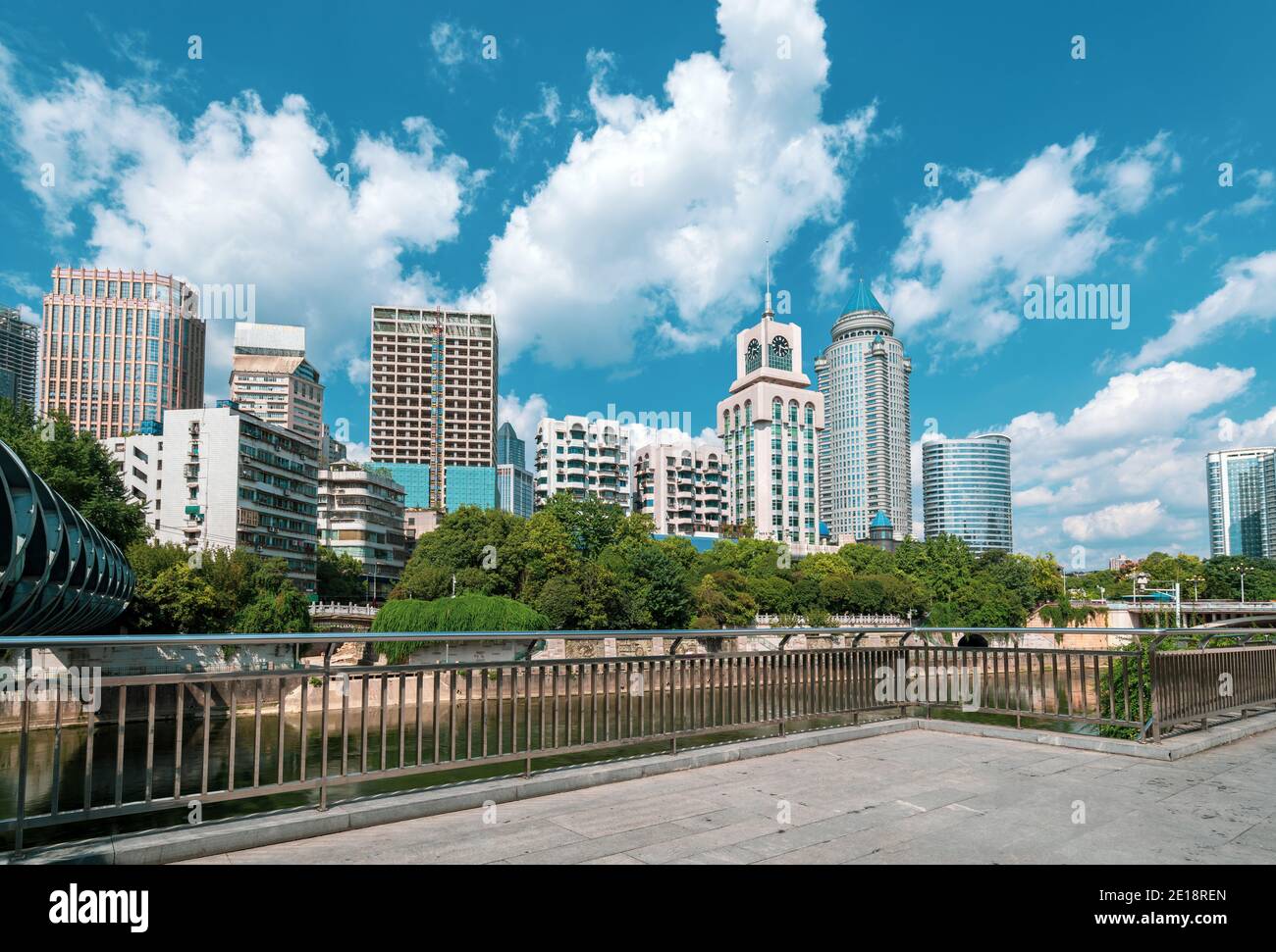 Modern tall buildings and bridge, Guiyang city landscape, China Stock ...