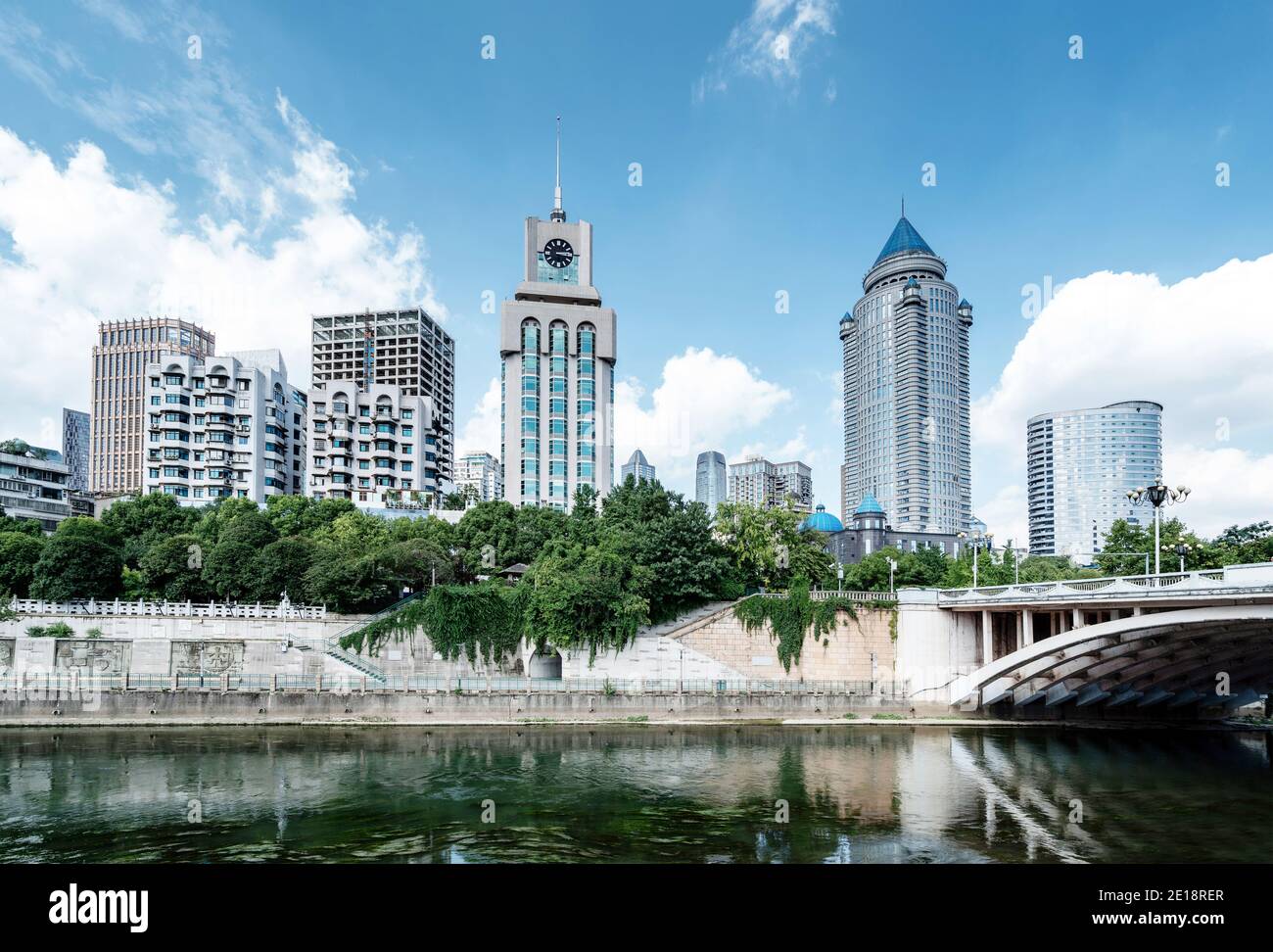 Modern tall buildings and bridge, Guiyang city landscape, China Stock ...