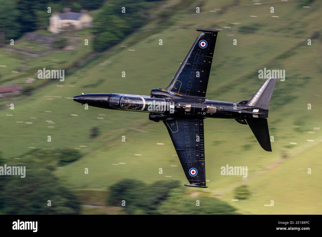 Royal Air Force (RAF) Hawk T2 Jet Trainer flying low level in the ...