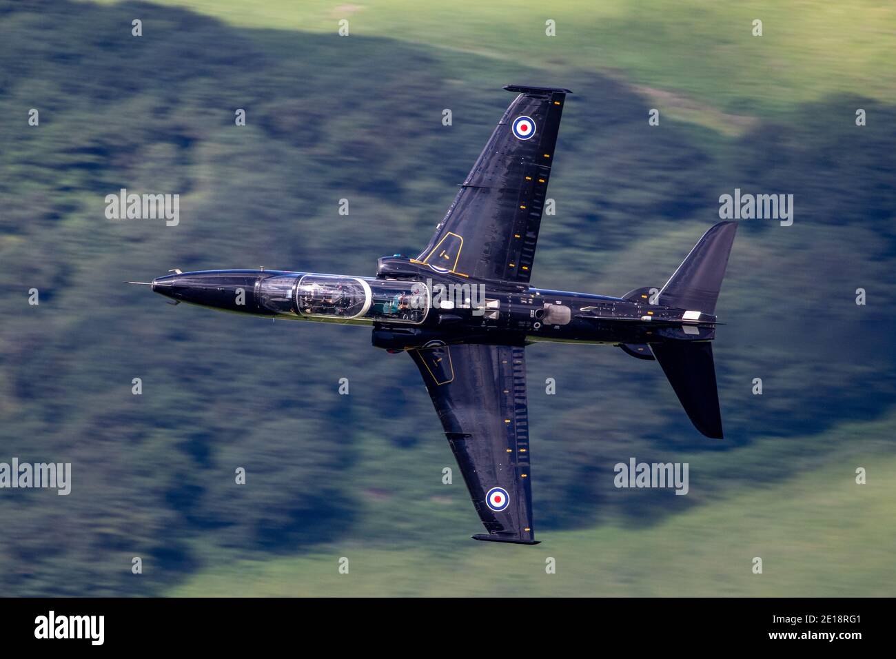 Royal Air Force (RAF) Hawk T2 Jet Trainer flying low level in the ...