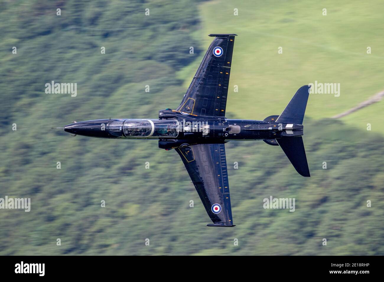 Royal Air Force (RAF) Hawk T2 Jet Trainer flying low level in the ...