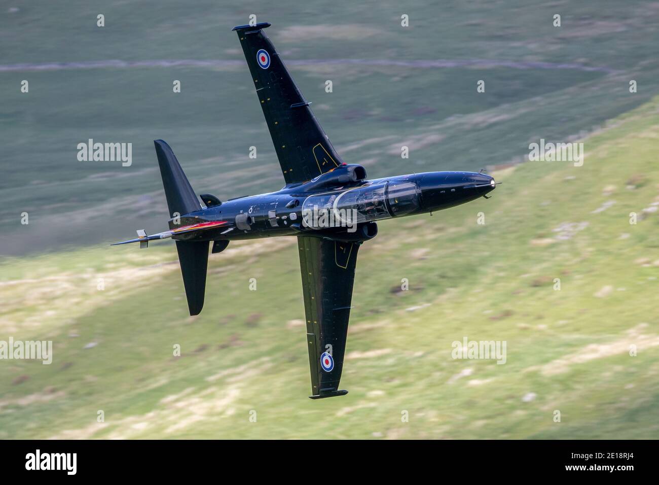 Royal Air Force (RAF) Hawk T2 Jet Trainer flying low level in the ...