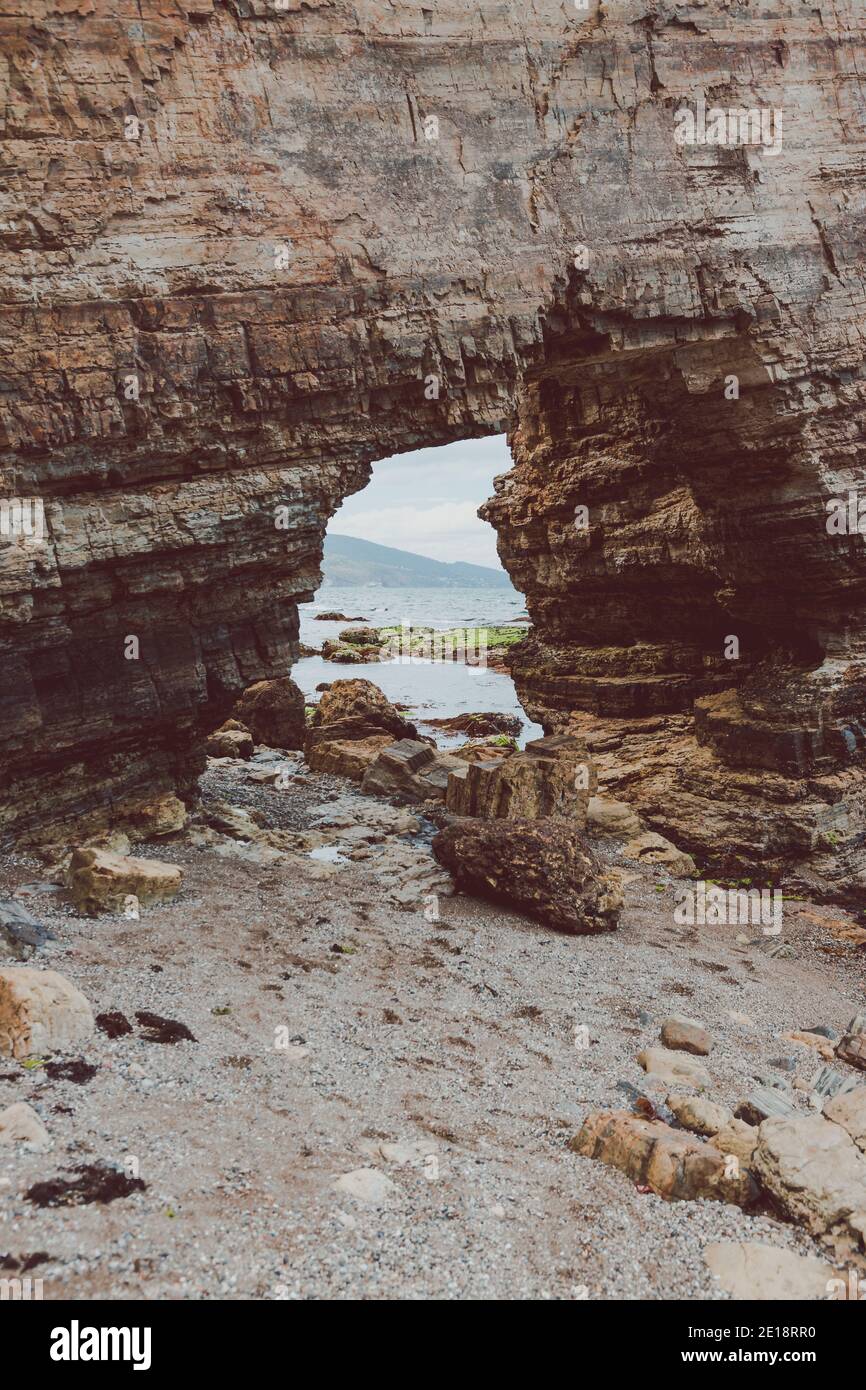wild Tasmanian landscape during a hike to Fossil Cove with natural rock ...