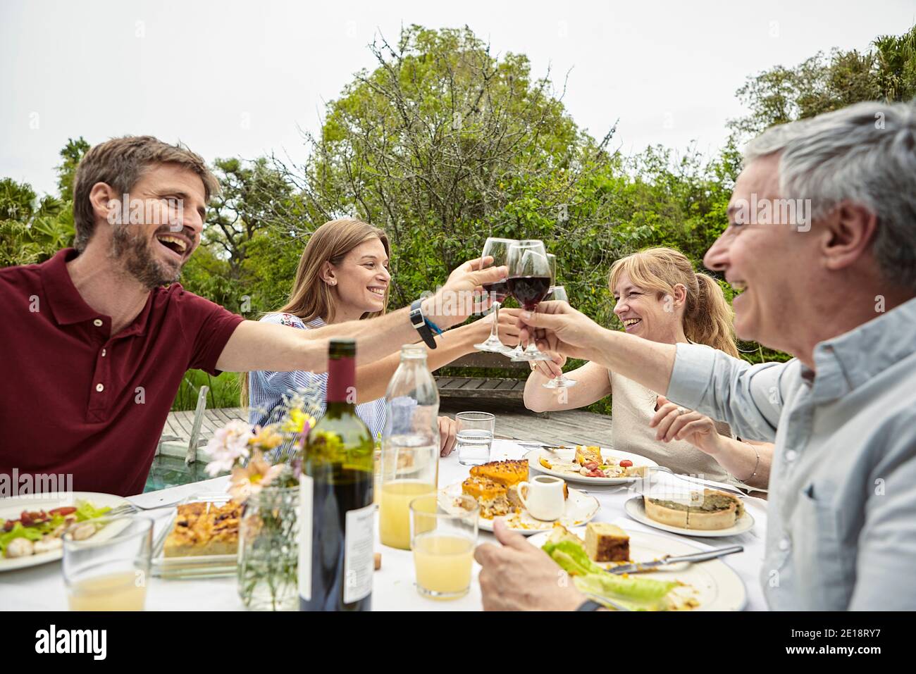 Happy family toasting wine glasses Stock Photo - Alamy