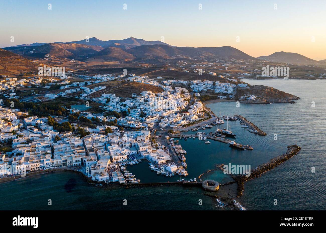 Aerial shot of Naousa town in the Greek island of Paros Stock Photo - Alamy
