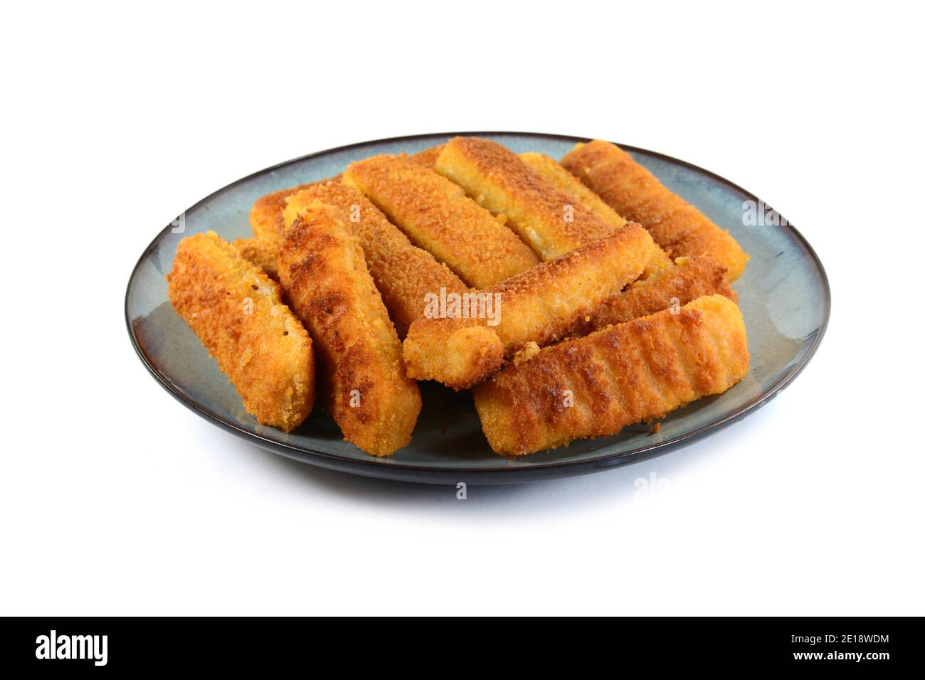 Fish fingers on plate isolated on white background Stock Photo - Alamy