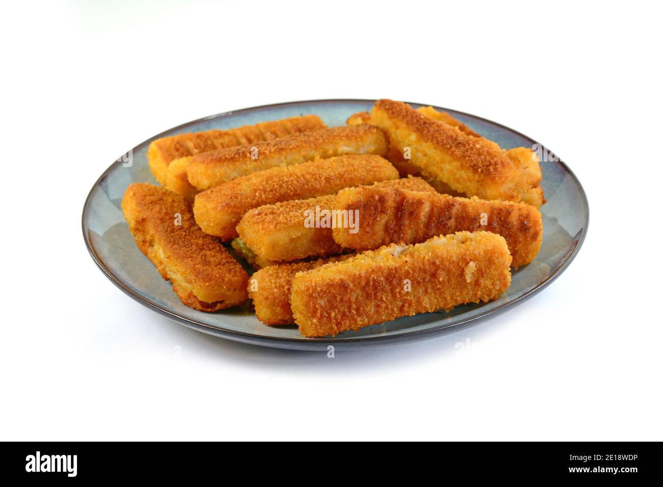 Fish fingers on plate isolated on white background Stock Photo - Alamy