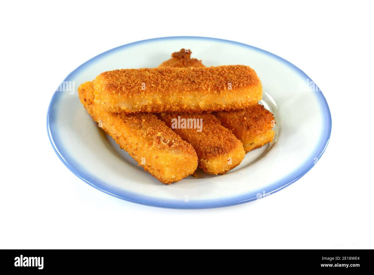 Fish fingers on plate isolated on white background Stock Photo - Alamy