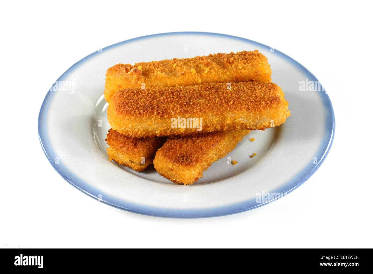 Fish fingers on plate isolated on white background Stock Photo - Alamy
