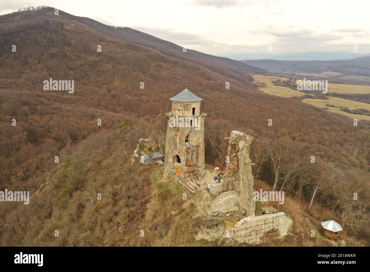 Aerial view of the castle in the village Slanec in Slovakia Stock Photo ...