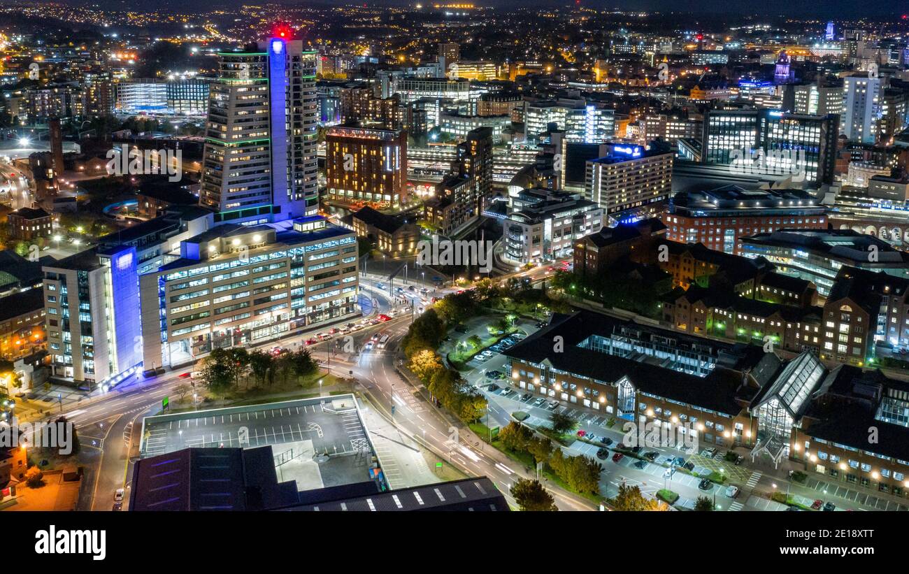 Leeds City Centre and Bridge Water Place. Aerial view looking over ...