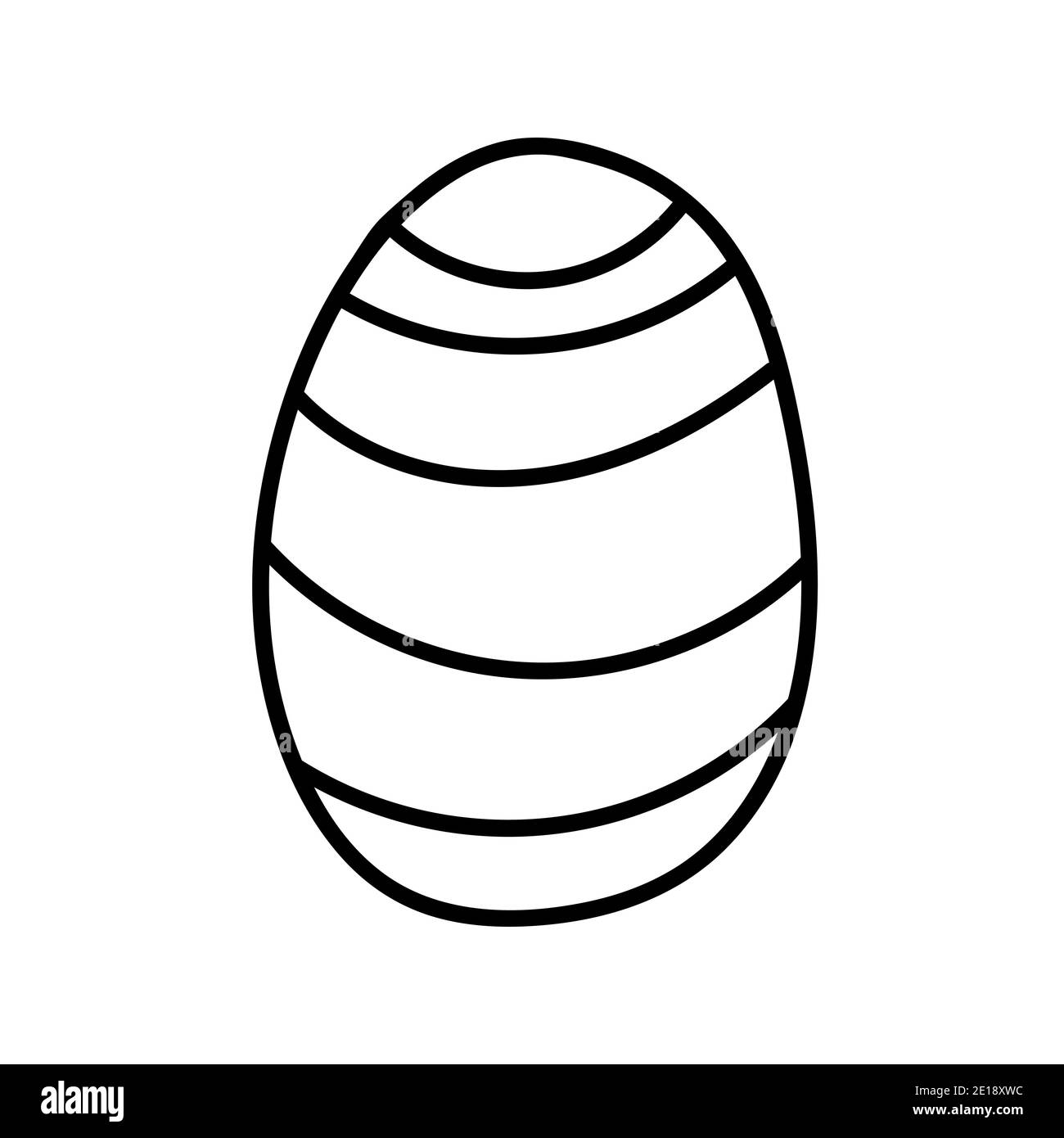 One easter egg with black lines ornament on white background. Simple ...