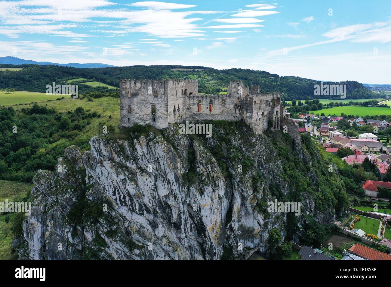 Aerial view of Beckov Castle in the village of Beckov in Slovakia Stock ...