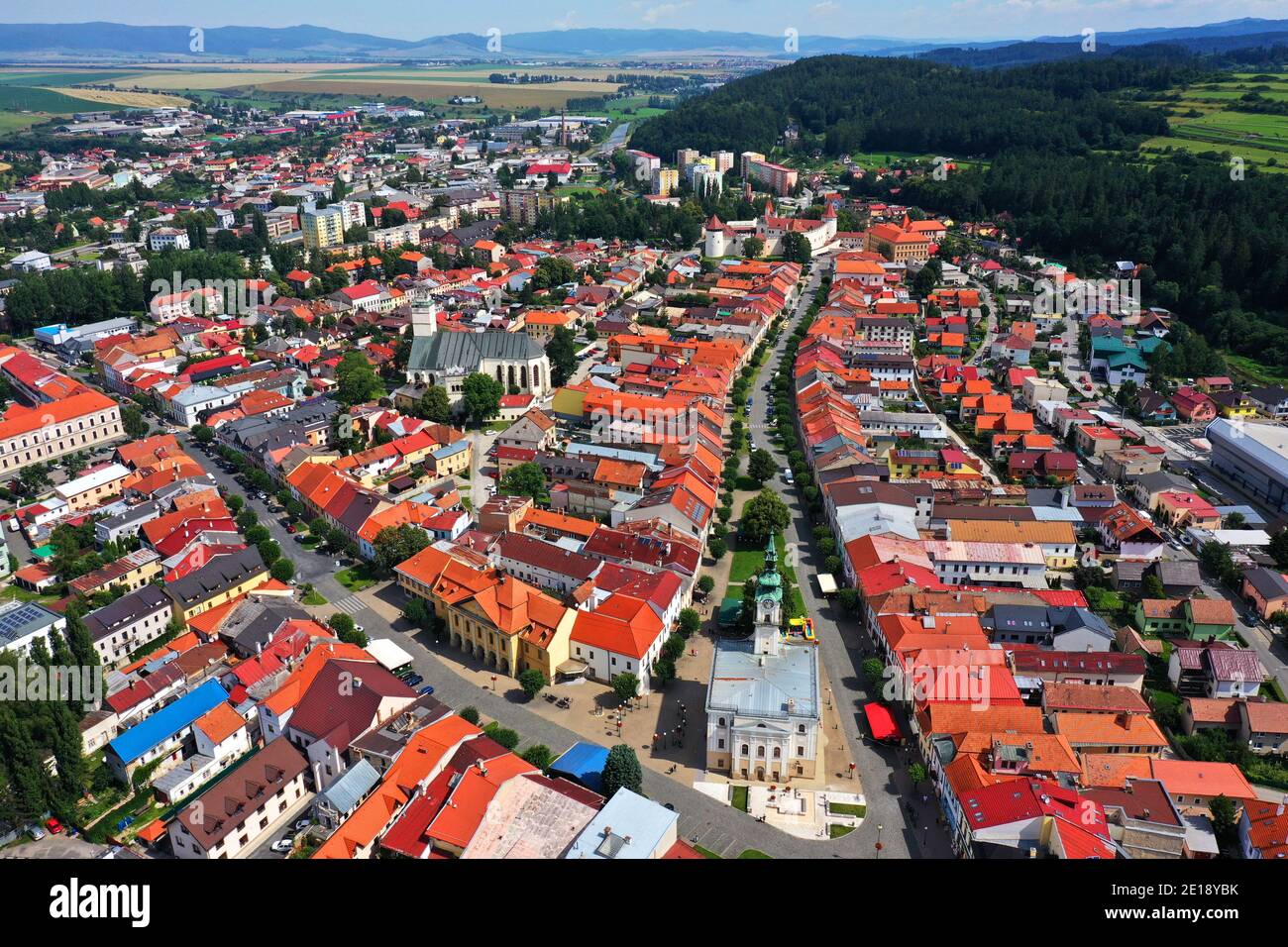 Aerial view of the historic center of Kezmarok in Slovakia Stock Photo ...