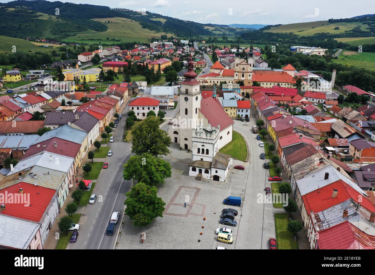 View of the church in the town of Podolinec in Slovakia Stock Photo - Alamy