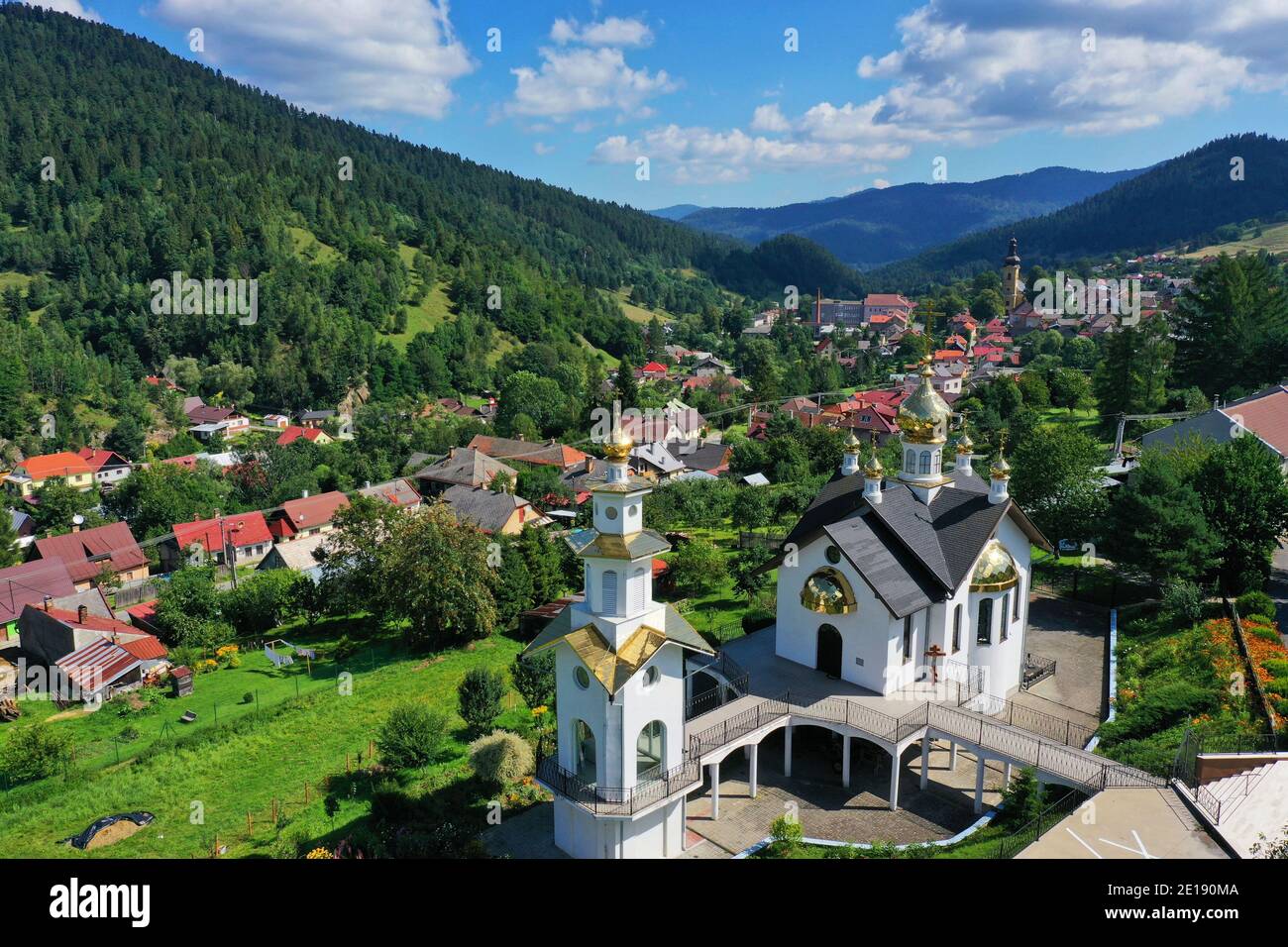 Aerial view of the church in the village of Smolnik in Slovakia Stock ...