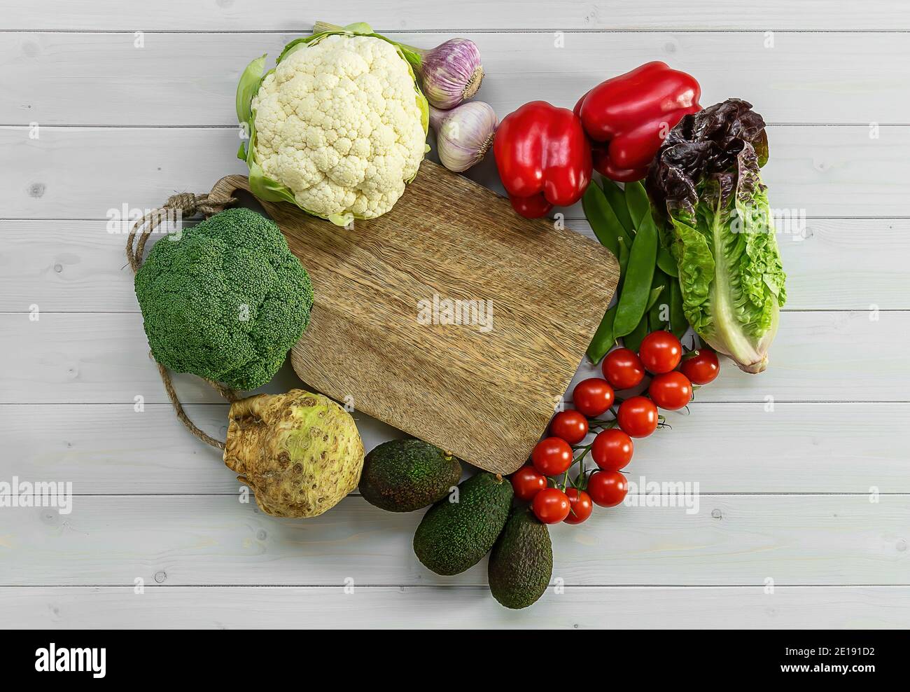 Healthy food background, trendy plant based diet products - fresh raw ...