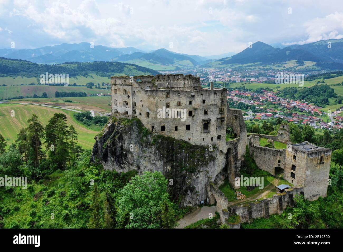 Aerial view of Likava castle in Likavka village in Slovakia Stock Photo ...