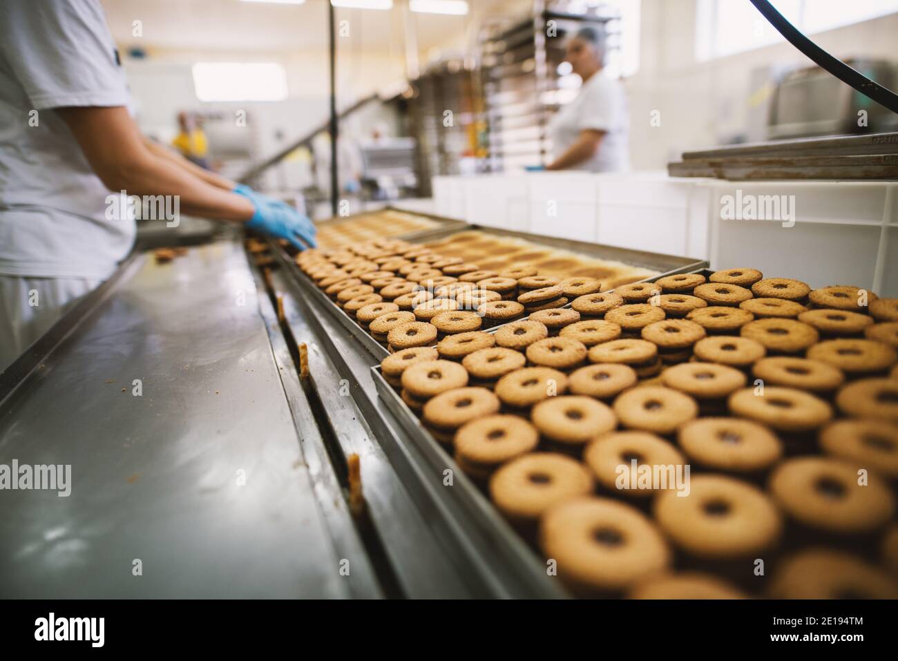 Cookie factory, food industry. Fabrication. Cookie production Stock ...